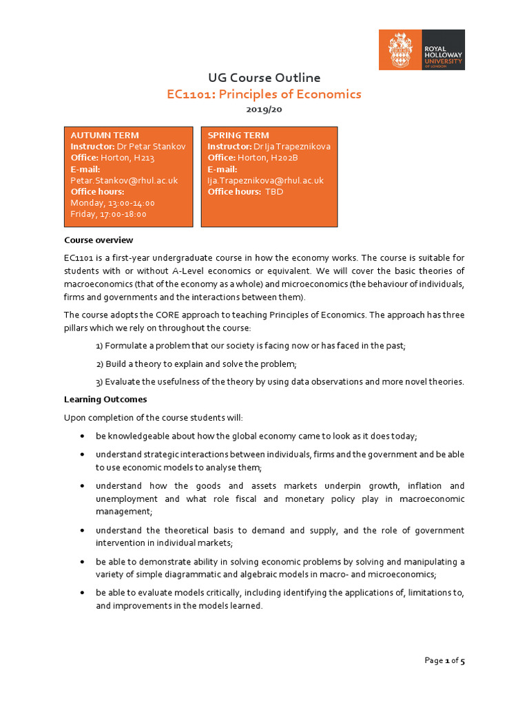 ec1101-principles-of-economics-coures-outline-201920 | PDF | Economics | Macroeconomics