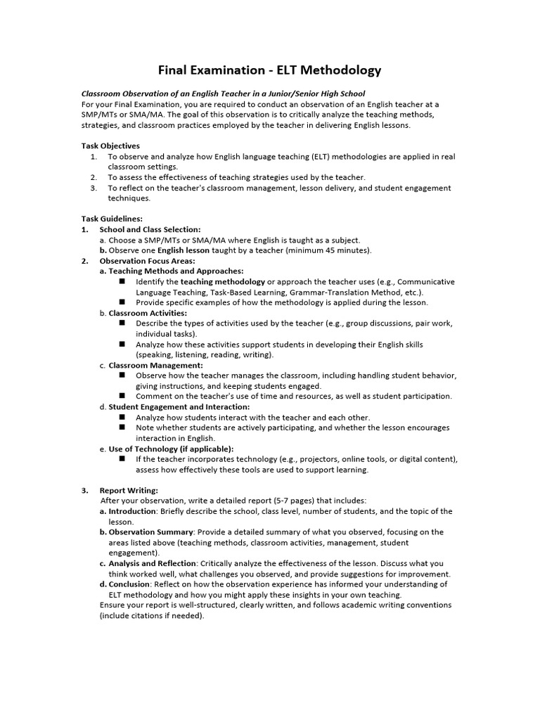Final Test-ELT Methodology | PDF | Methodology | Teachers