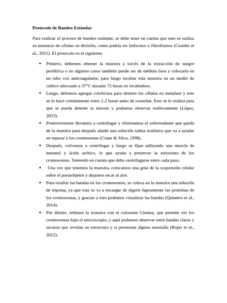 Protocolo de Bandeo Estándar | PDF | Cromosoma | Biología Celular