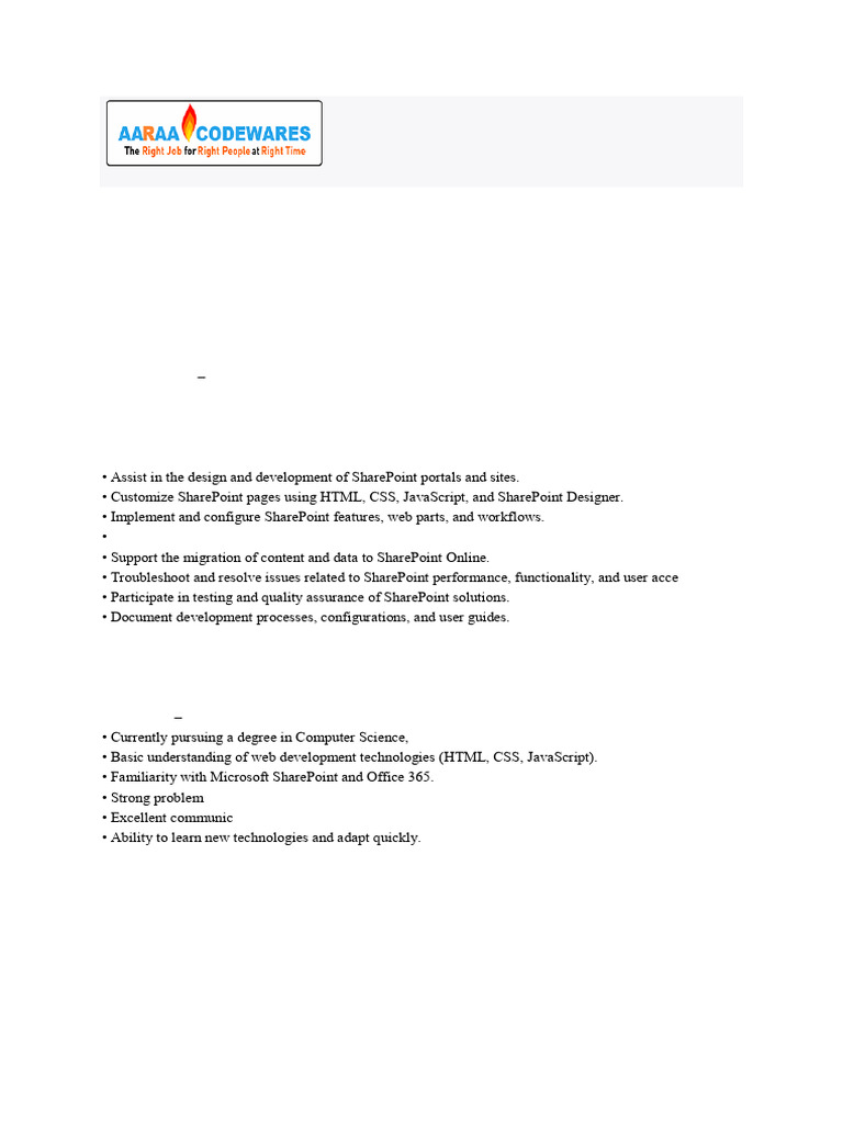 JD - Software Engineer Intern- Aaara Codewares | PDF JD - Software Engineer Intern- Aaara Codewares | PDF
