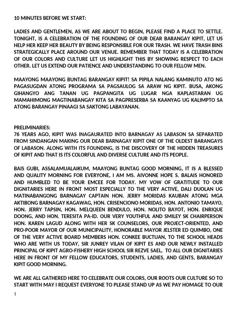 Araw NG Kipit 2024 Script | PDF