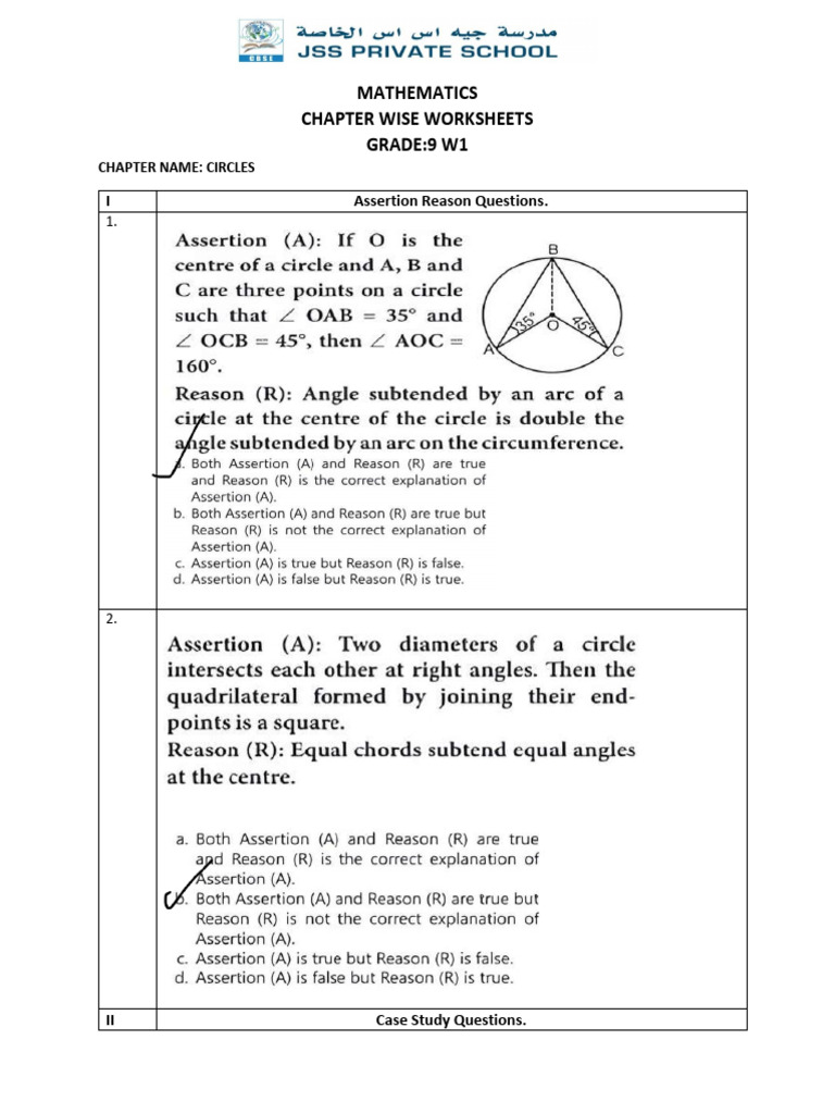 Grade 9 Circles Worksheets | PDF