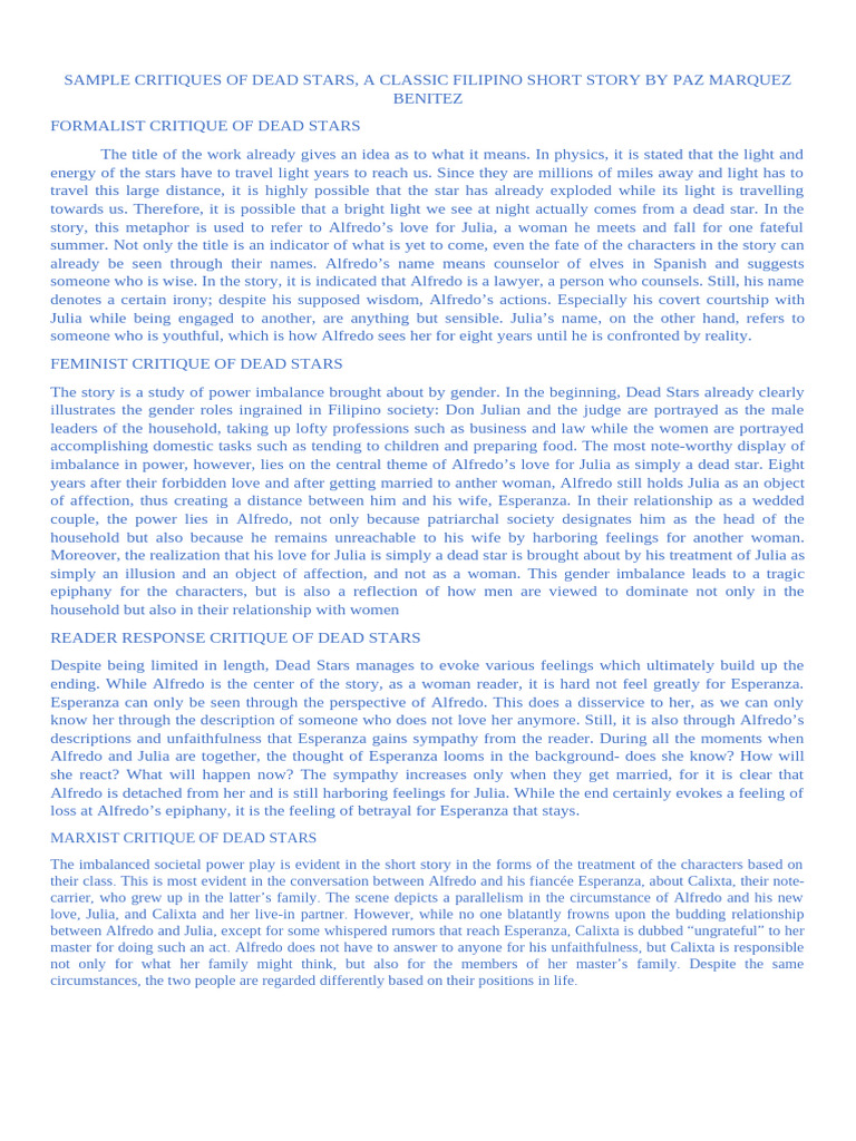Critiques of "Dead Stars" by Paz Marquez | PDF