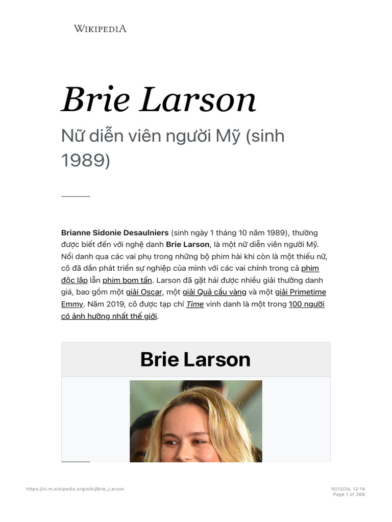 Brie Larson - Wikipedia Tiếng Việt | PDF