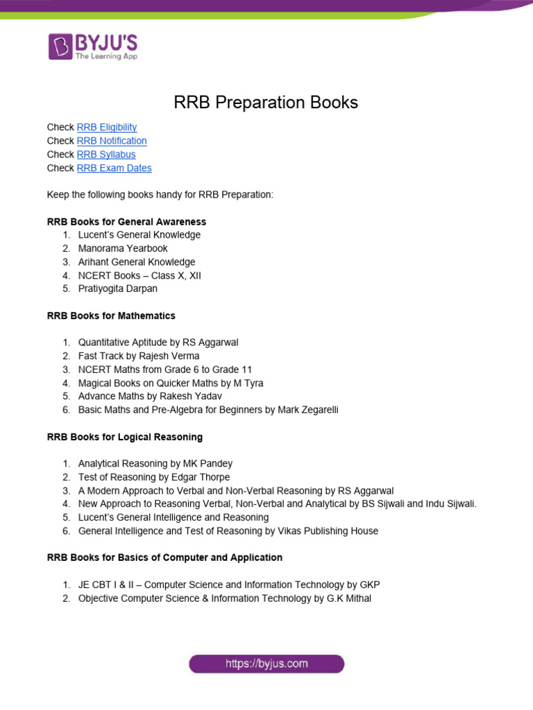 RRB Exam Preparation Book Recommendations | PDF