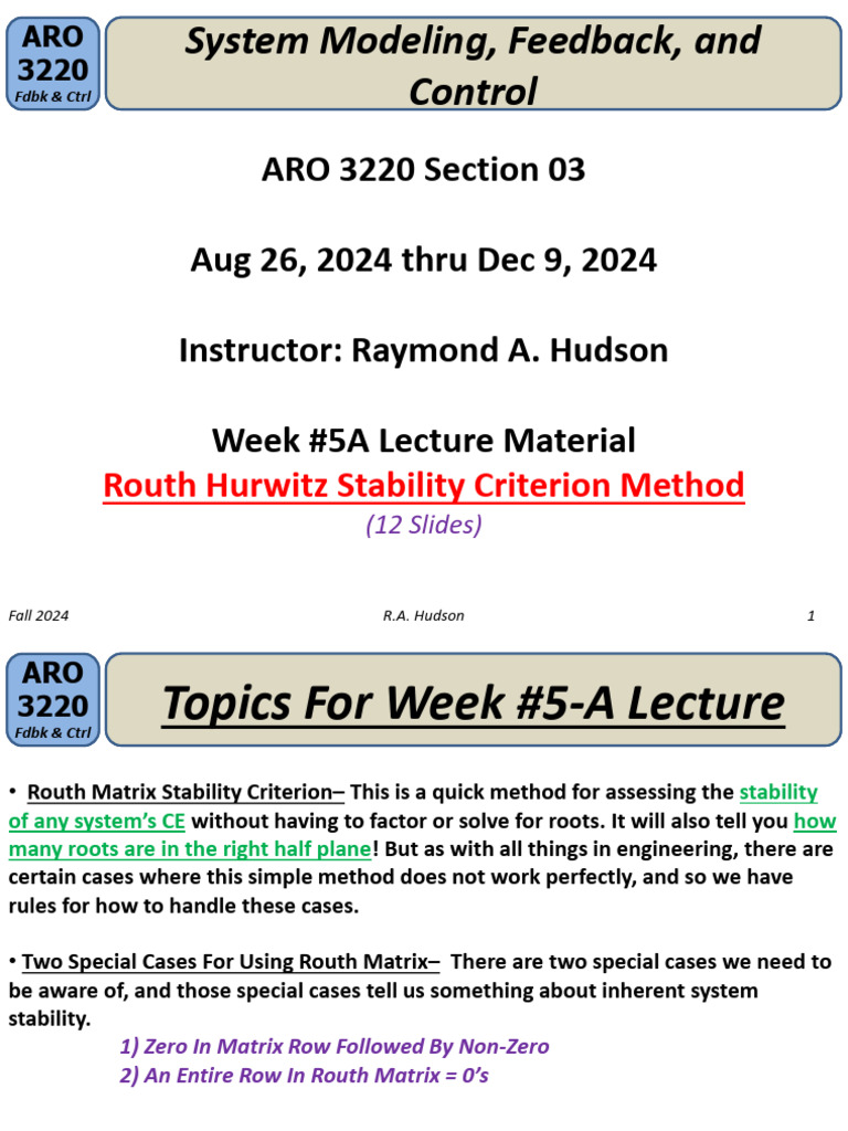 Routh Hurwitz Stability Criterion Guide | PDF | Computational Science ...