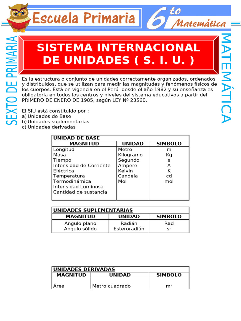Ejercicios de Sistema Internacional de Unidades para Sexto de Primaria | PDF | Sistema ...