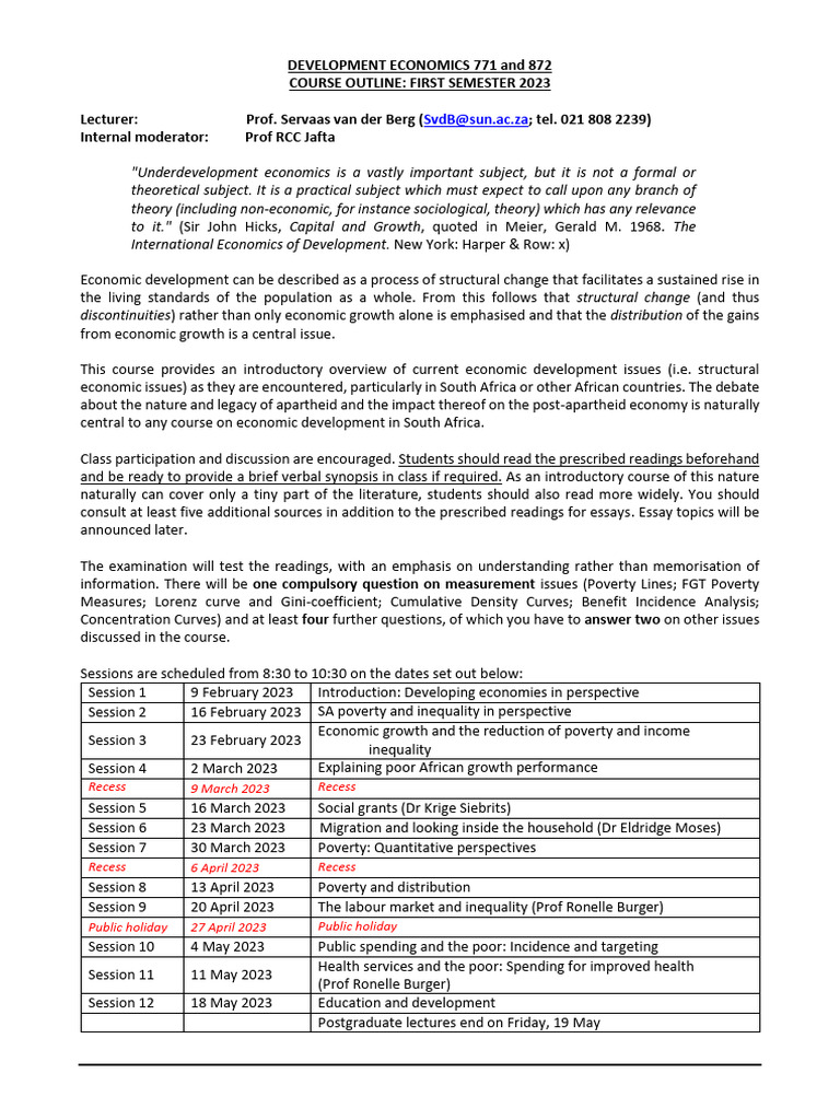 course-outline---development-eco | PDF | Poverty | Poverty & Homelessness
