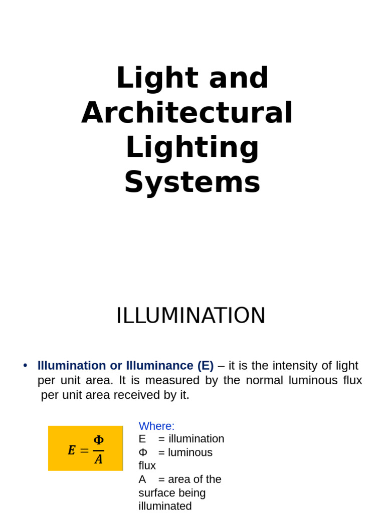 Lighting Systems & Illumination Basics | PDF | Lighting ...