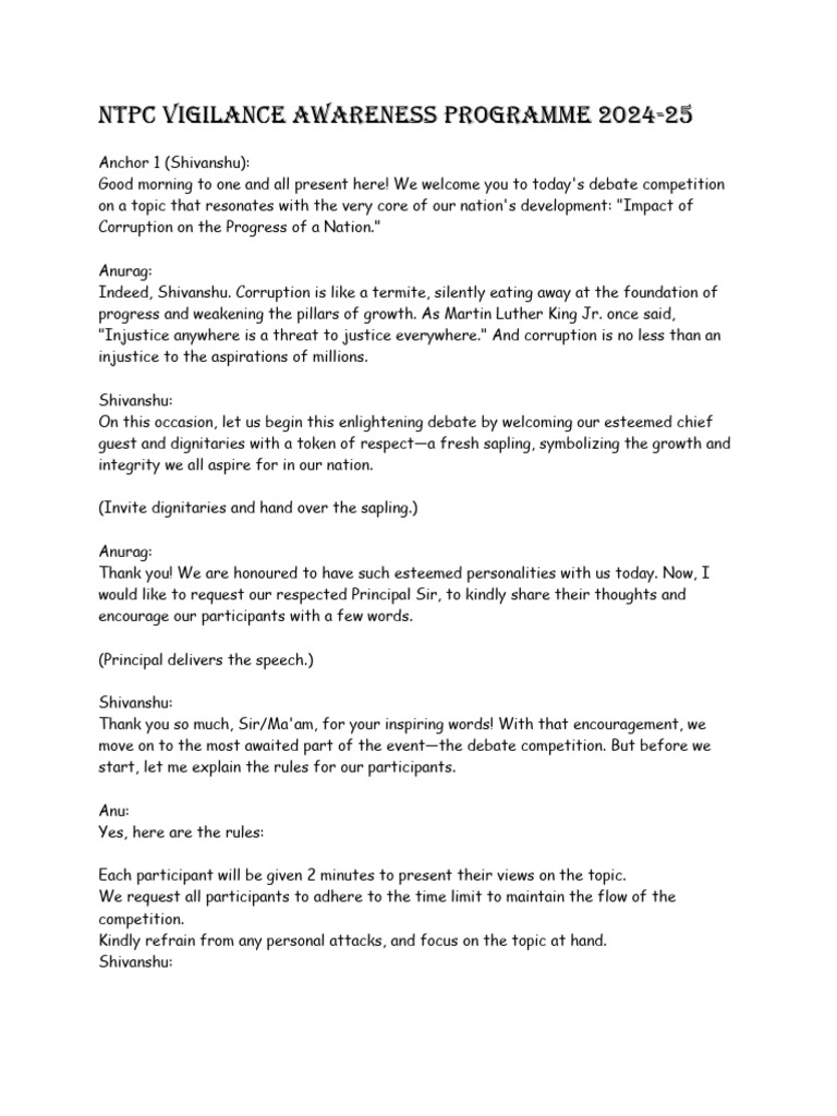 NTPC Vigilance Awareness Programme 2024-25 | PDF