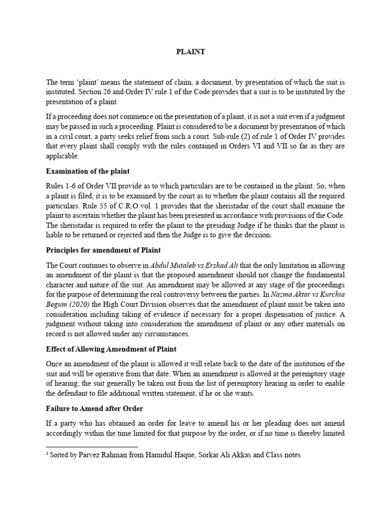 Plaint | PDF | Lawsuit | Cause Of Action