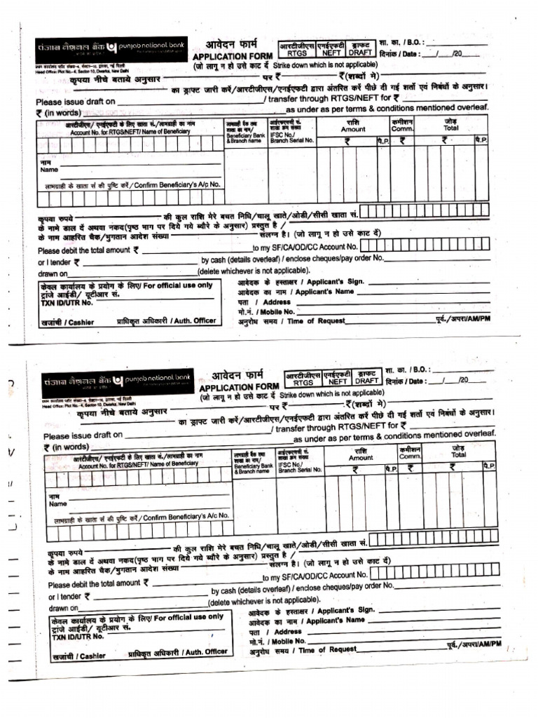 PNB Rtgs Form | PDF