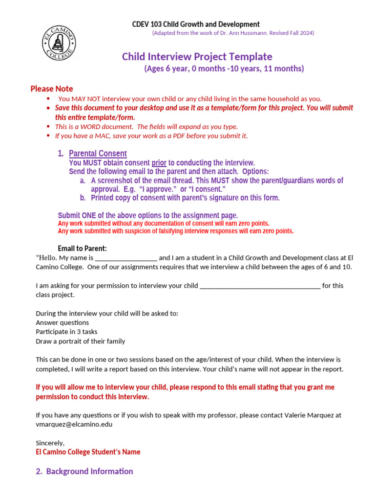 Child Interview Project TEMPLATE. Updated 8.2024-1 | PDF | Cognition ...