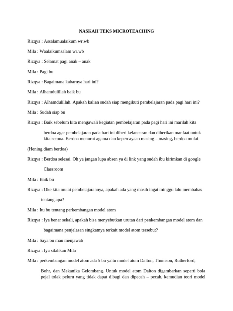 NASKAH TEKS MICROTEACHING RIZQYA (KDM) | PDF