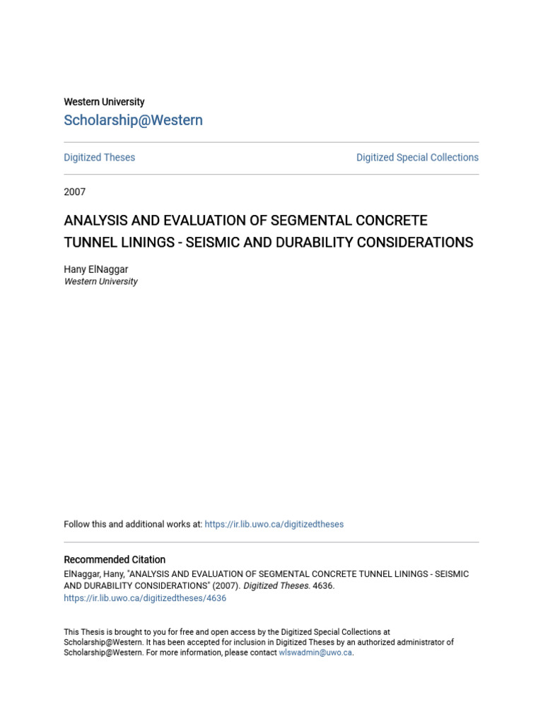 Thesis - ANALYSIS AND EVALUATION OF SEGMENTAL CONCRETE TUNNEL LININGS - SE | PDF | Stress ...