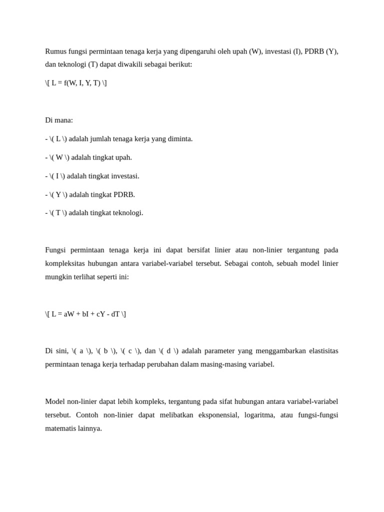 Rumus Fungsi Permintaan Tenaga Kerja Yang Dipengaruhi Oleh Upah | PDF