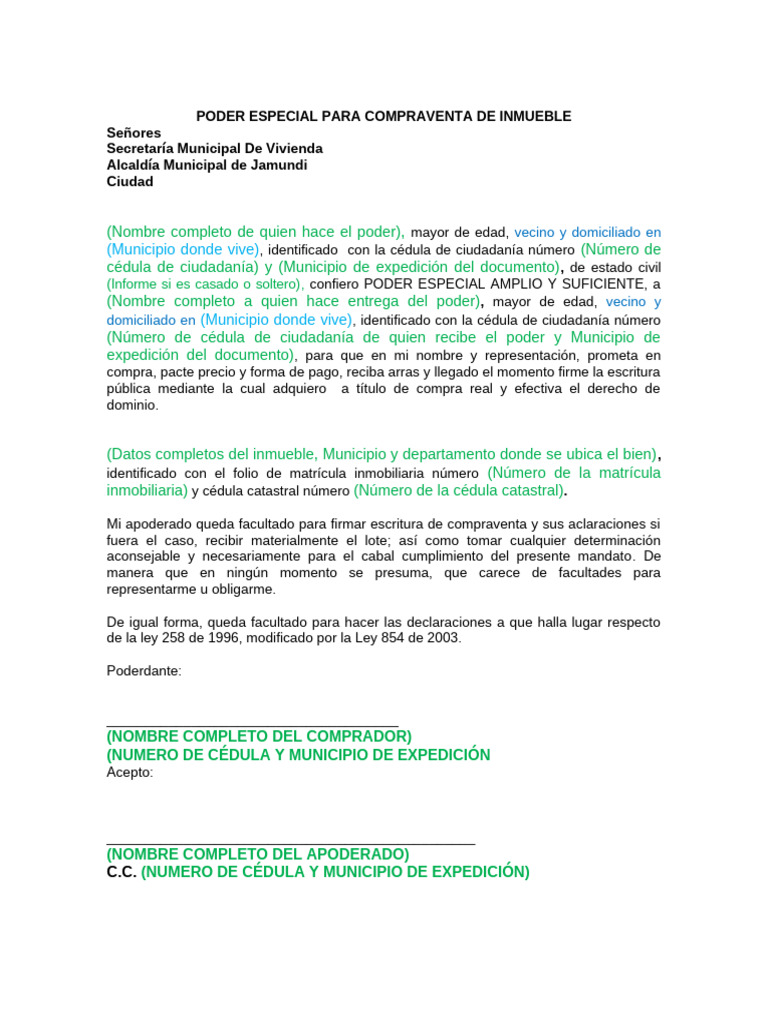 Poder Especial para Compra de Inmueble - Civil | PDF