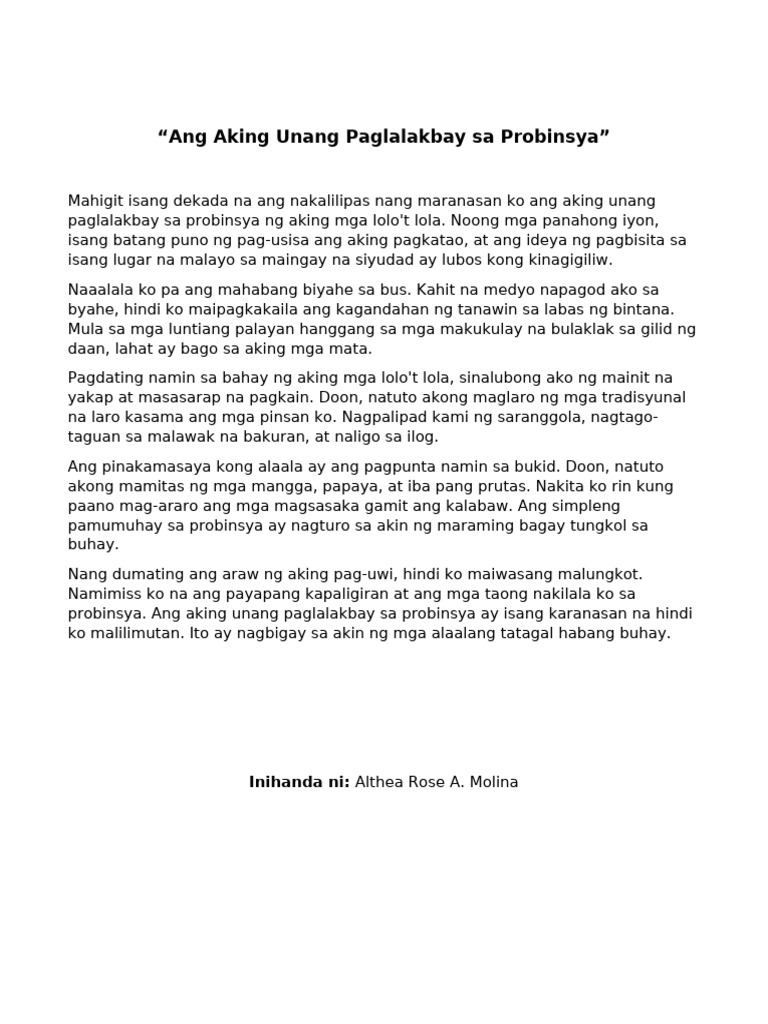 Ang Aking Unang Paglalakbay Sa Probinsya | PDF