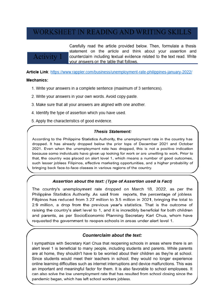 RWS ACTIVITY 1 - Formulating Evaluative Statements | PDF