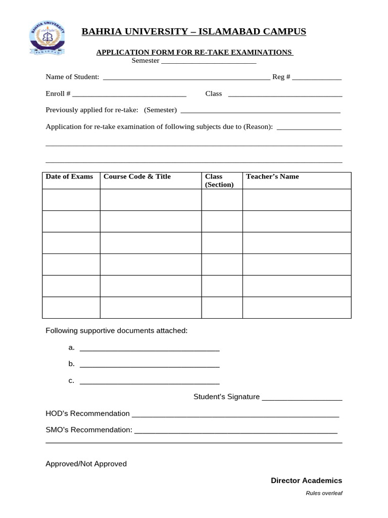 Re-Take Application Form | PDF