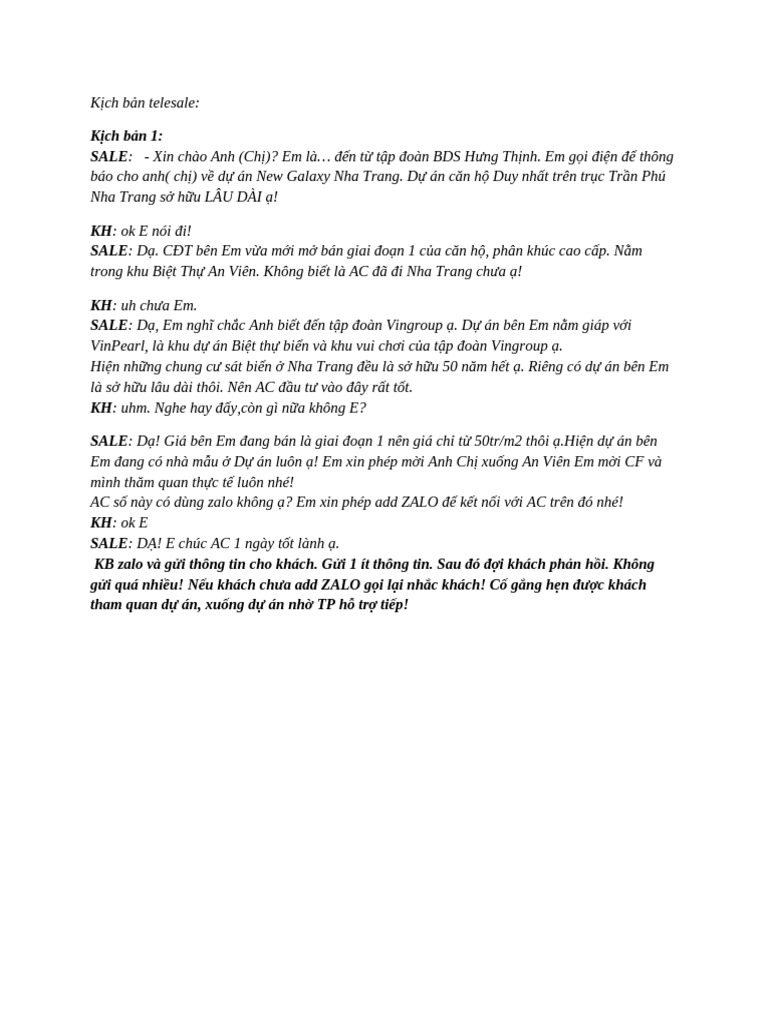 kich bản telesale | PDF