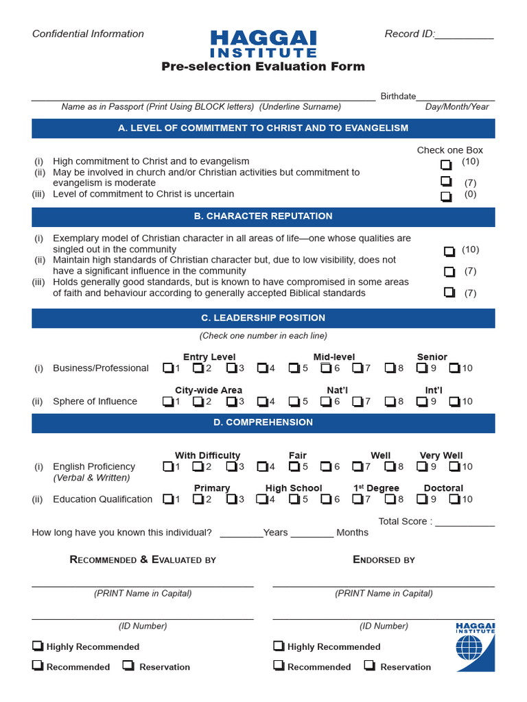 Evaluation form | PDF | Christian Denominational Families | Abrahamic ...