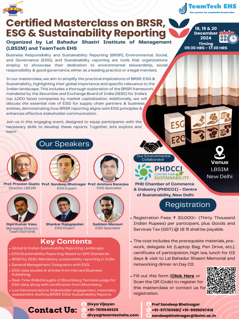 Brochure Certified Masterclass on BRSR, ESG & Sustainability Reporting | PDF | Sustainability ...