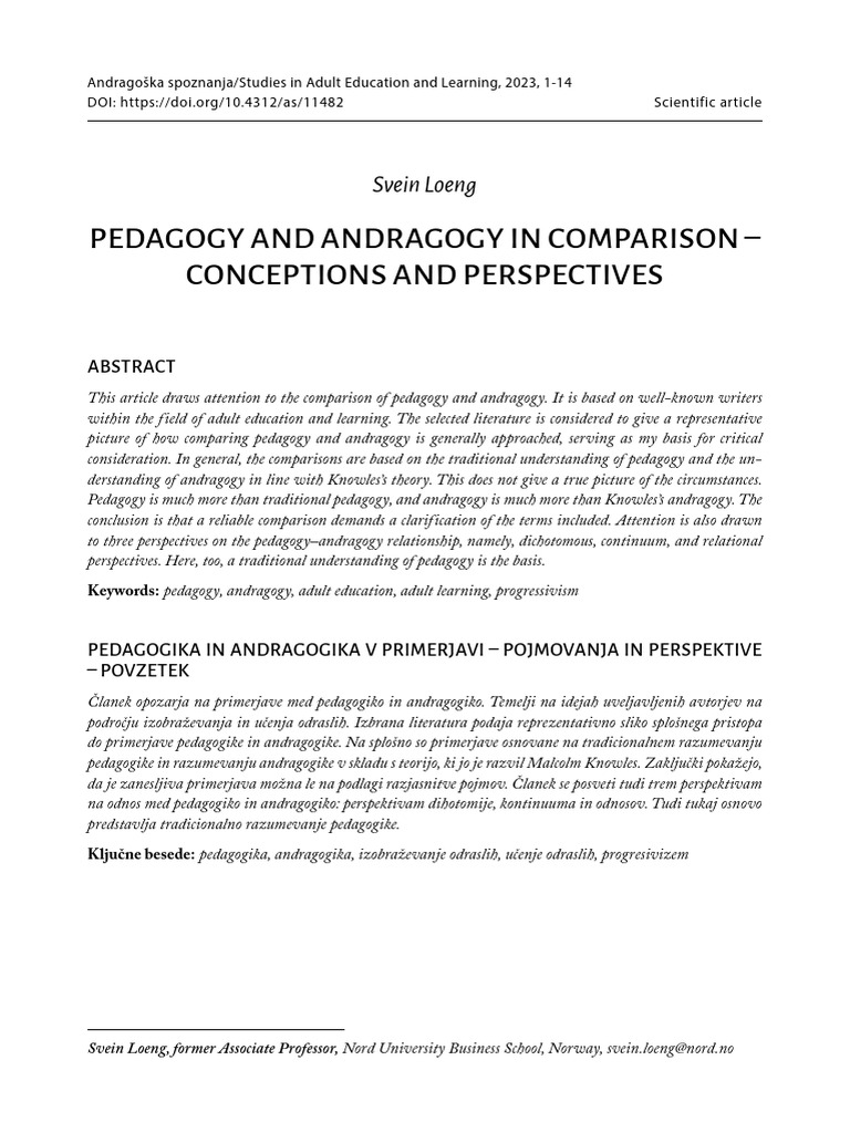 Pedagogy and Andragogy in Comparison - Conceptions | PDF | Adult ...
