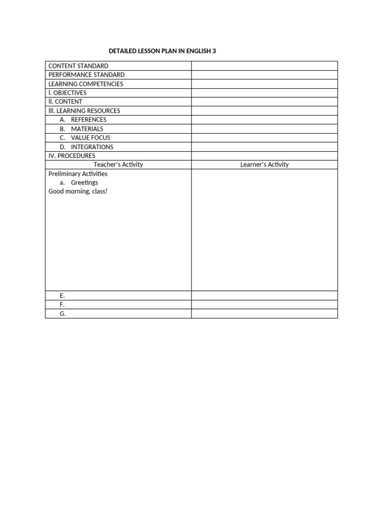 Detailed Lesson Plan In English 3 Pdf