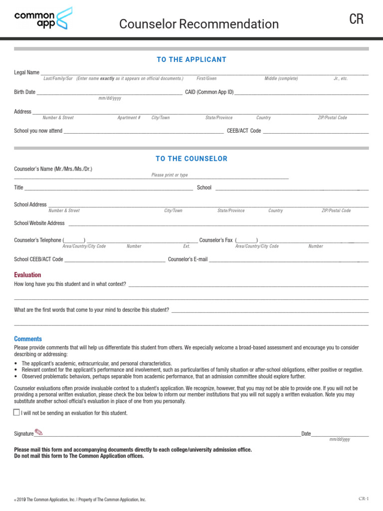 CommonApp Counselor Rec Form | PDF