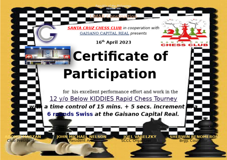Certificate of Participation: Kiddies Chess Tourney | PDF