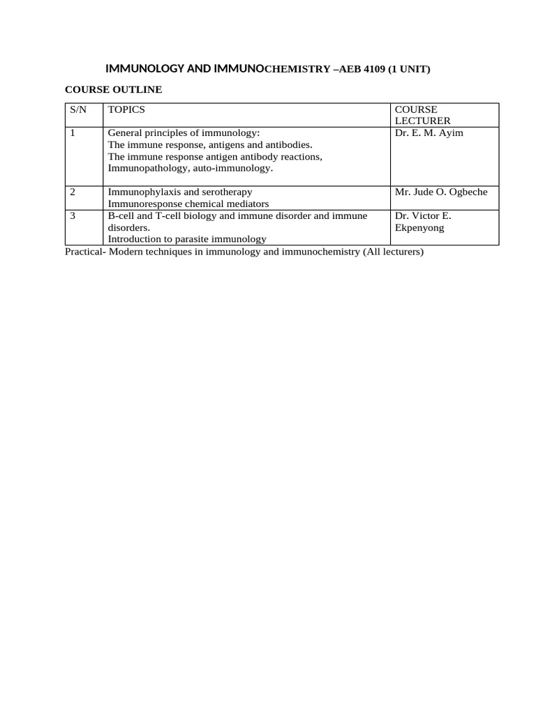 Immunology Course Outline AEB 4109 | PDF | Antibody | Immunology