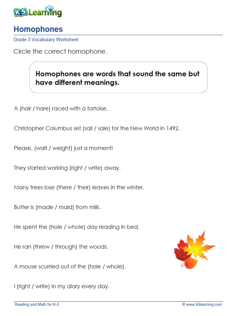 Grade 3 Homophones 1 | PDF