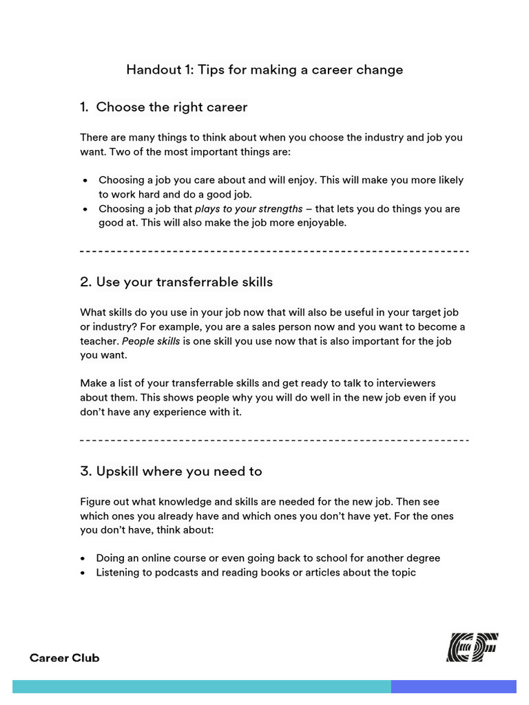 CC - Career Planning - Time for a Change - Handouts | PDF