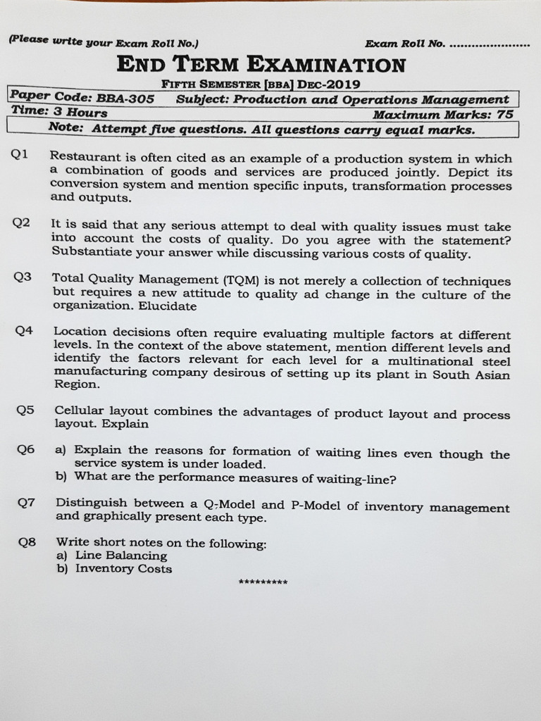 BBA 5th SEM - QP | PDF