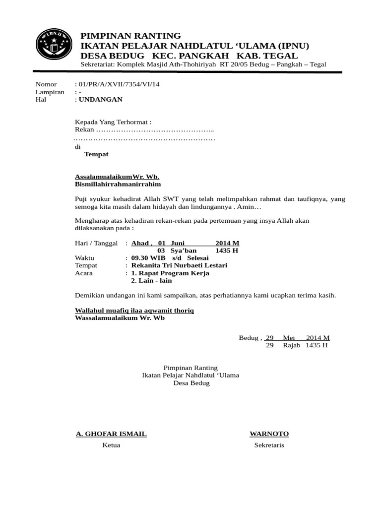 Surat Surat Ipnu Ranting Bedug | PDF