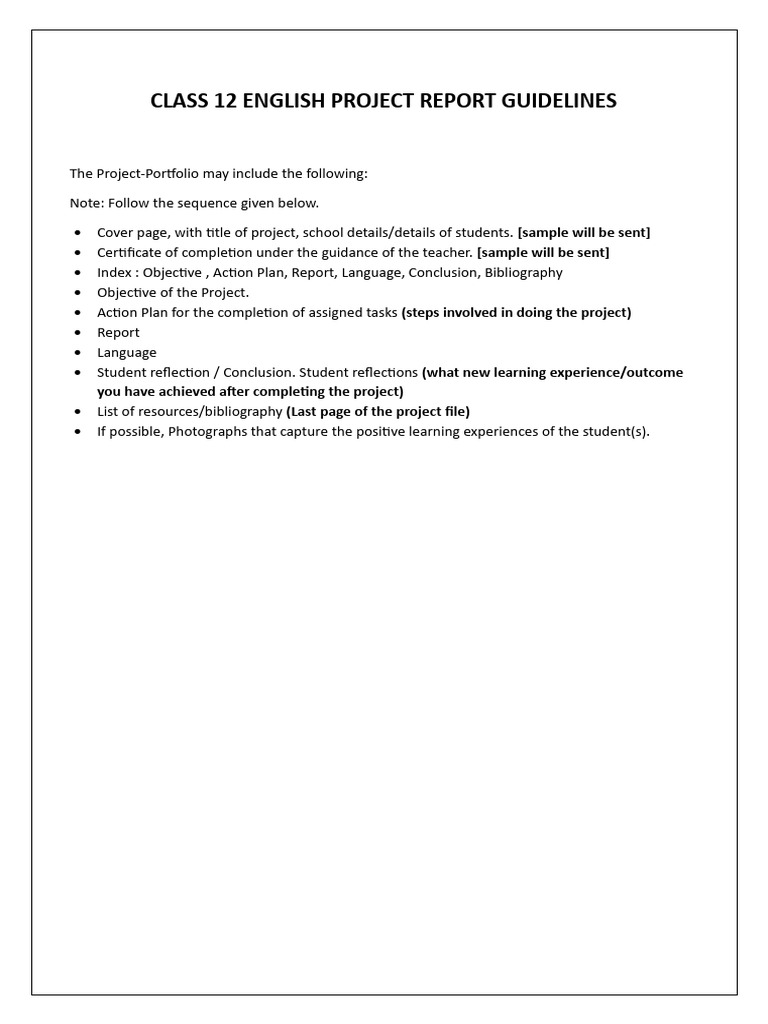 Class 12 English Project Report Guidelines | PDF