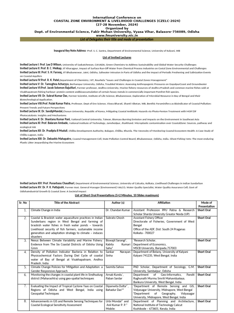 List Of Delegates Their Title And Mode Of Presentation Pdf Human