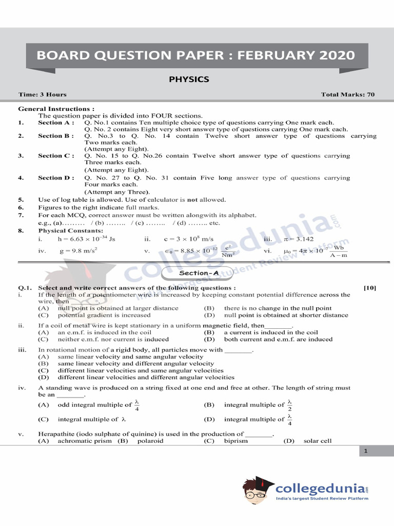 Physics Paper 2020 | PDF