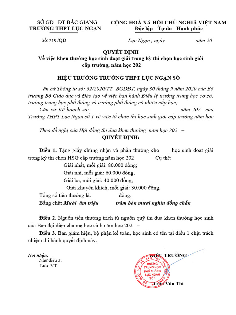 QD Trao Giai HS Doat Giai HSG Cap Truong Nam Hoc 2024 - 2025 - Signed - Signed - Signed | PDF