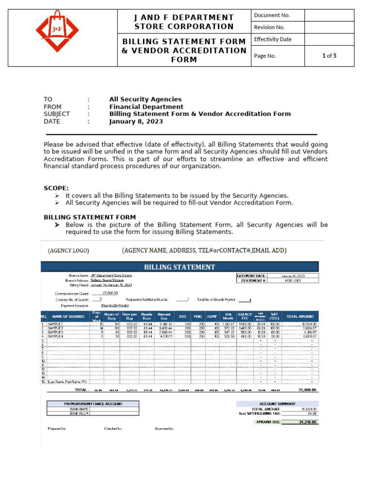 Memo Billing Statement Form For SG | PDF | Business