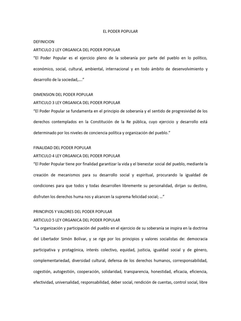 Principios y Leyes del Poder Popular | PDF | Derechos humanos ...