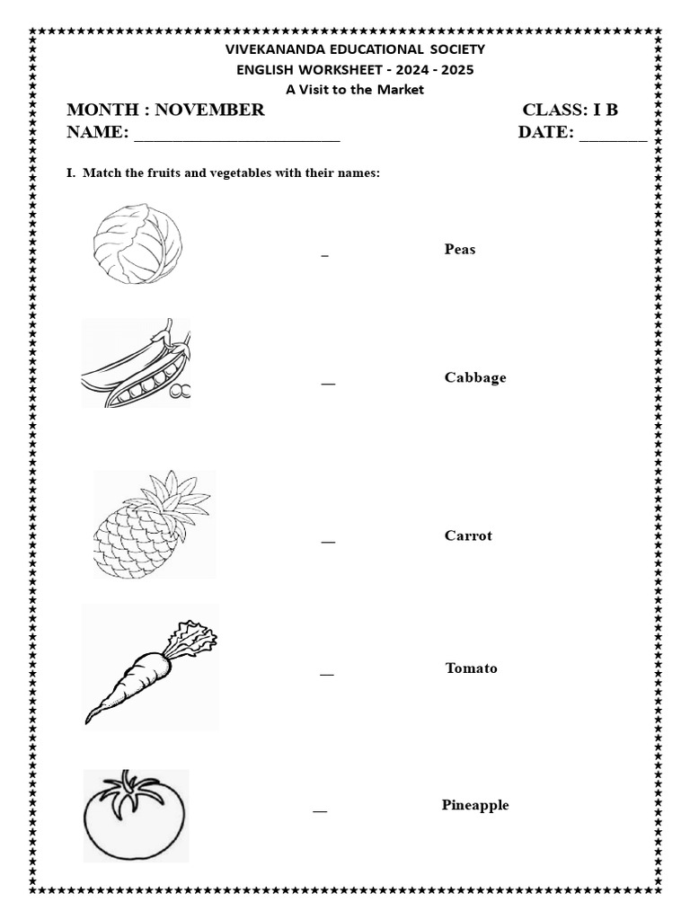 Class 1 Worksheet: Visit to the Market | PDF