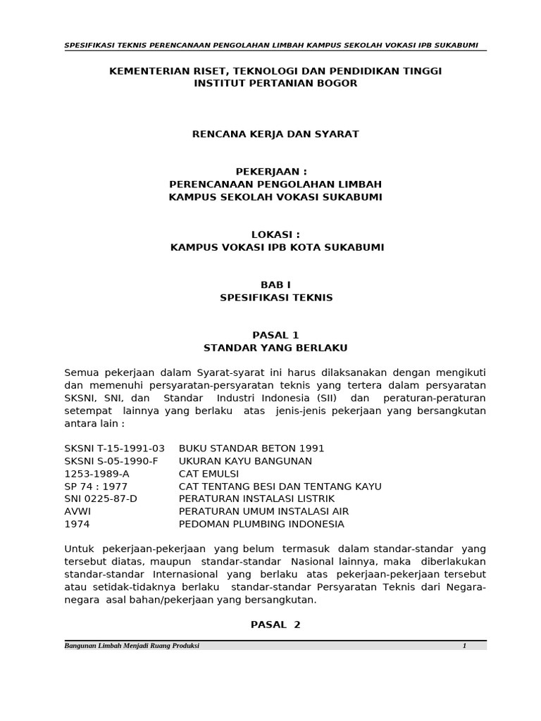 03. RKS TEKNIS-limbah produksi-221023-final-fd | PDF