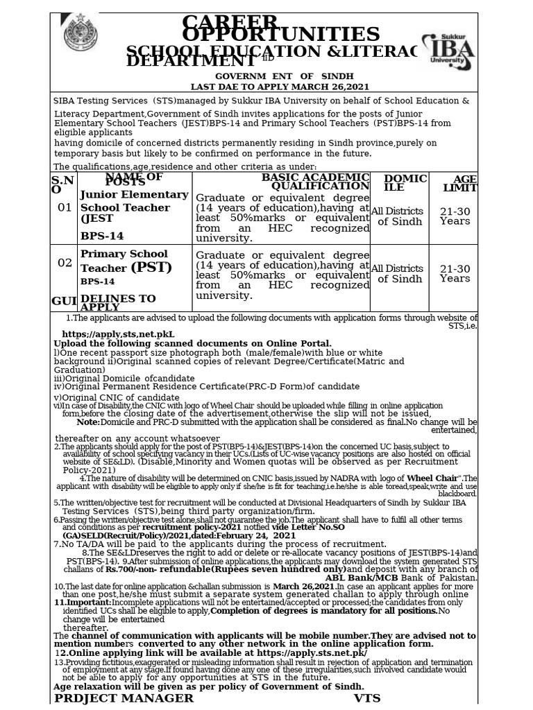 Advertisement PST - JEST - 2021 (OCR) | PDF