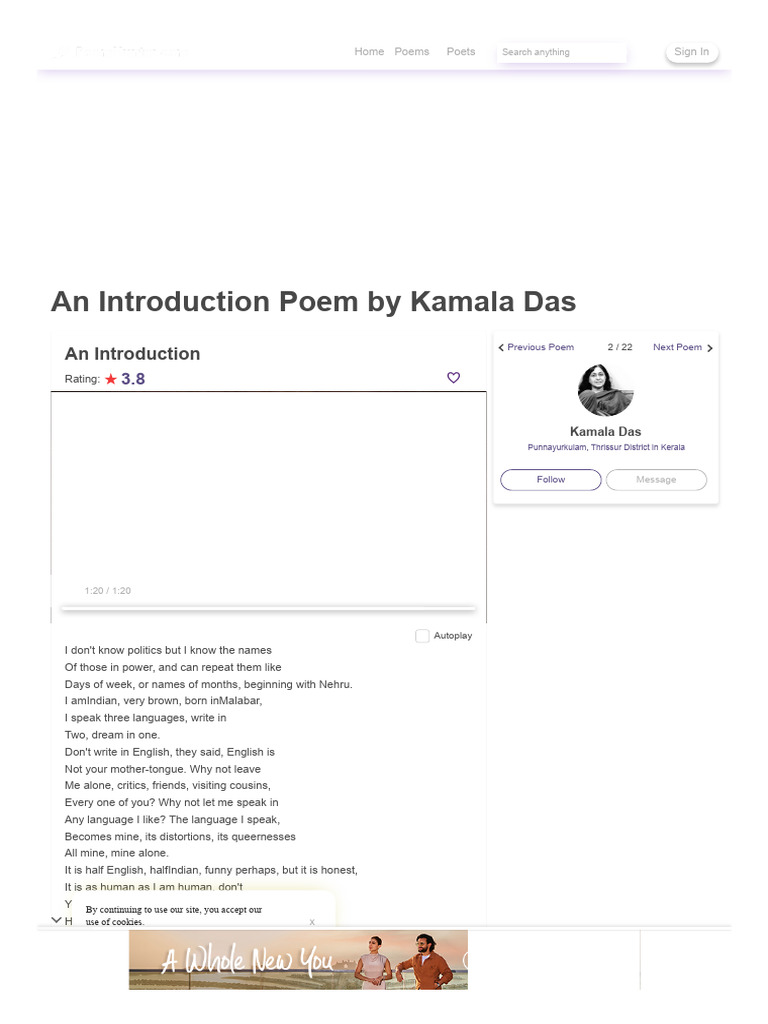 An Introduction - An Introduction Poem by Kamala Das | PDF