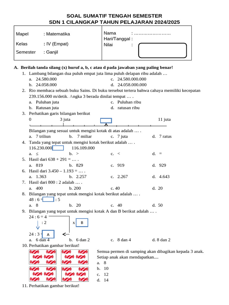 Soal STS 1 MTK Kelas 4 | PDF