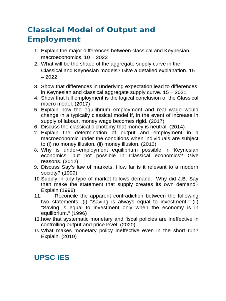 Classical Model | PDF | Keynesian Economics | Macroeconomics