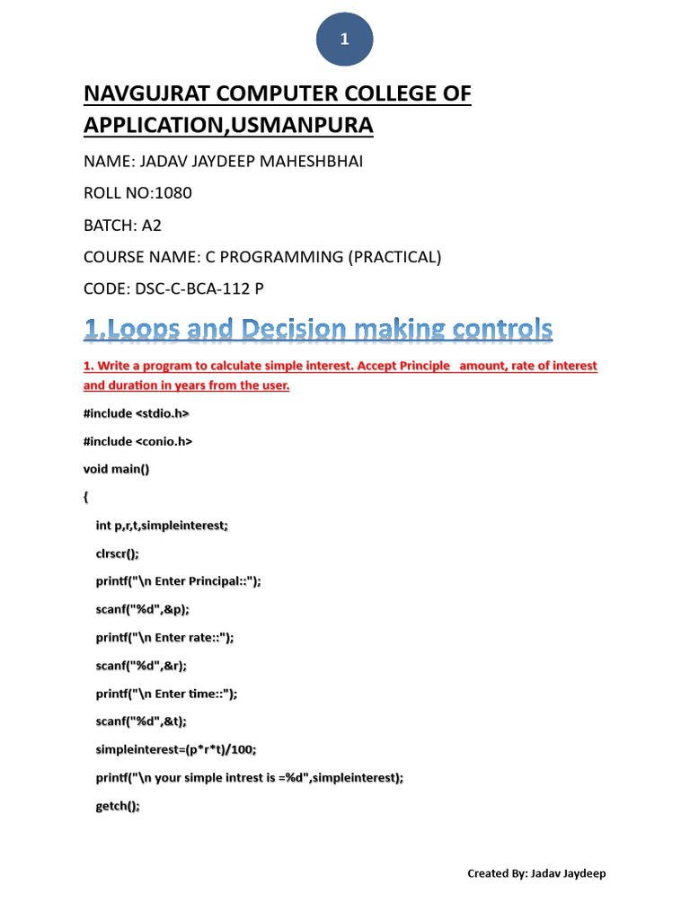 Navgujrat Computer College of Application | PDF | Pointer (Computer Programming) | Fahrenheit