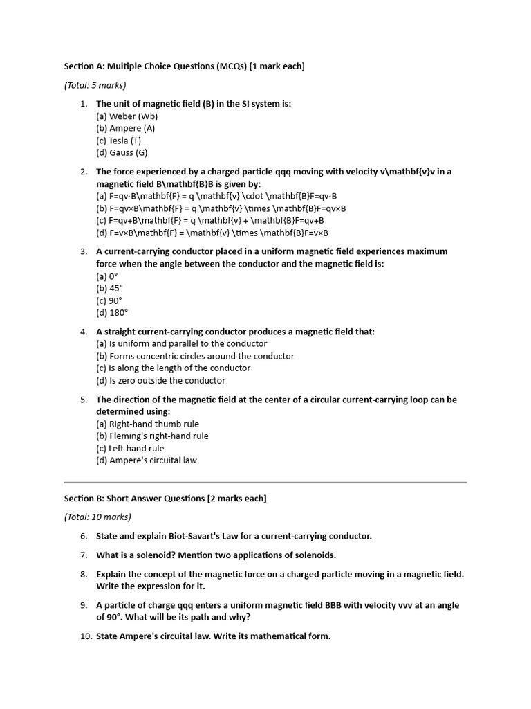 Moving Charges and Magnetism | PDF | Magnetic Field | Applied And Interdisciplinary Physics